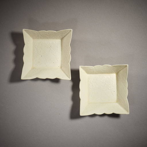 Song Dynasty Of China,a Pair Of Ding Kiln Printed Square Plates
