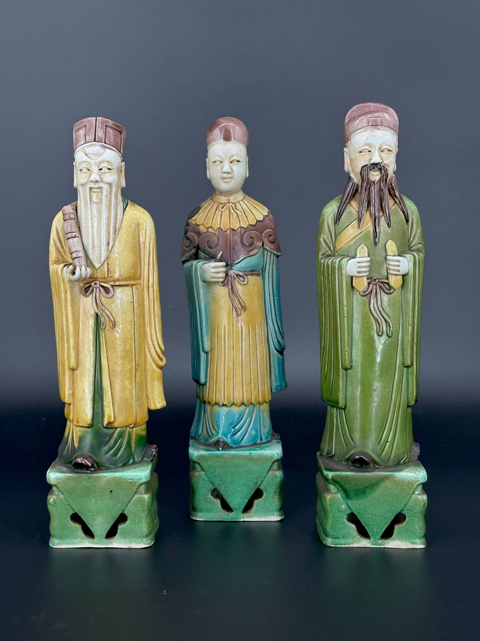 Three Of Tang Tri-color Glazed Figure Porcelain. Auction