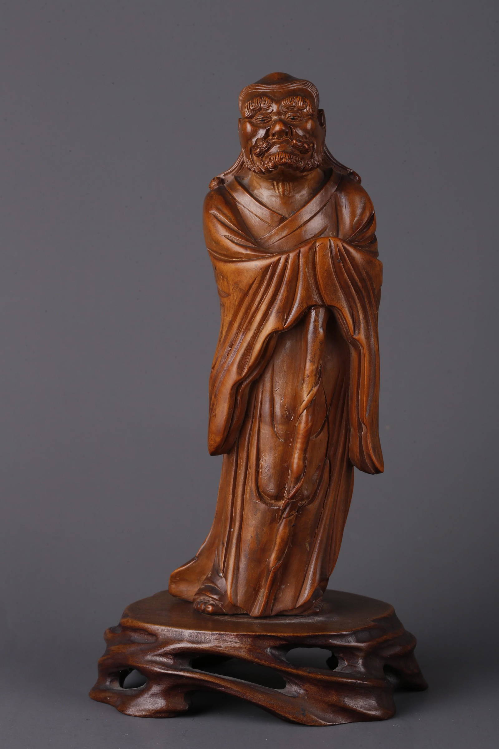 A Boxwood Dharma Patriarch Statue, Qing Dyn. Auction