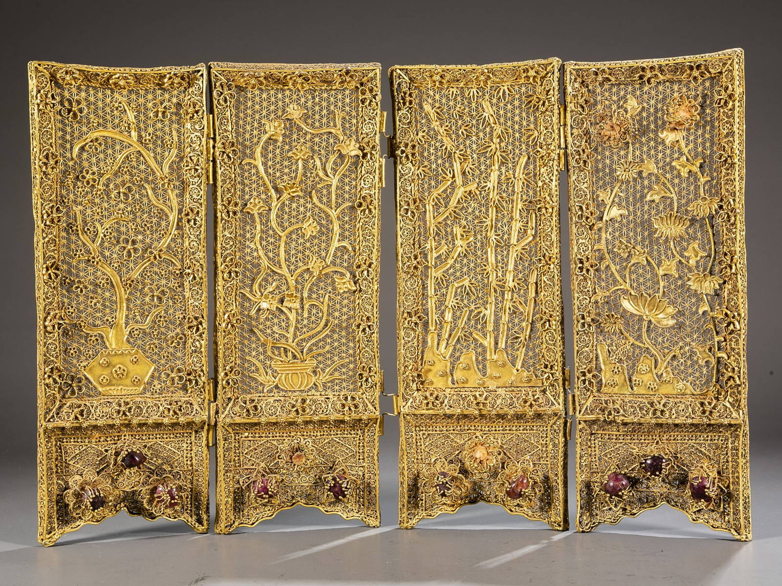 A Gilt Silver Filigree Screen. Auction