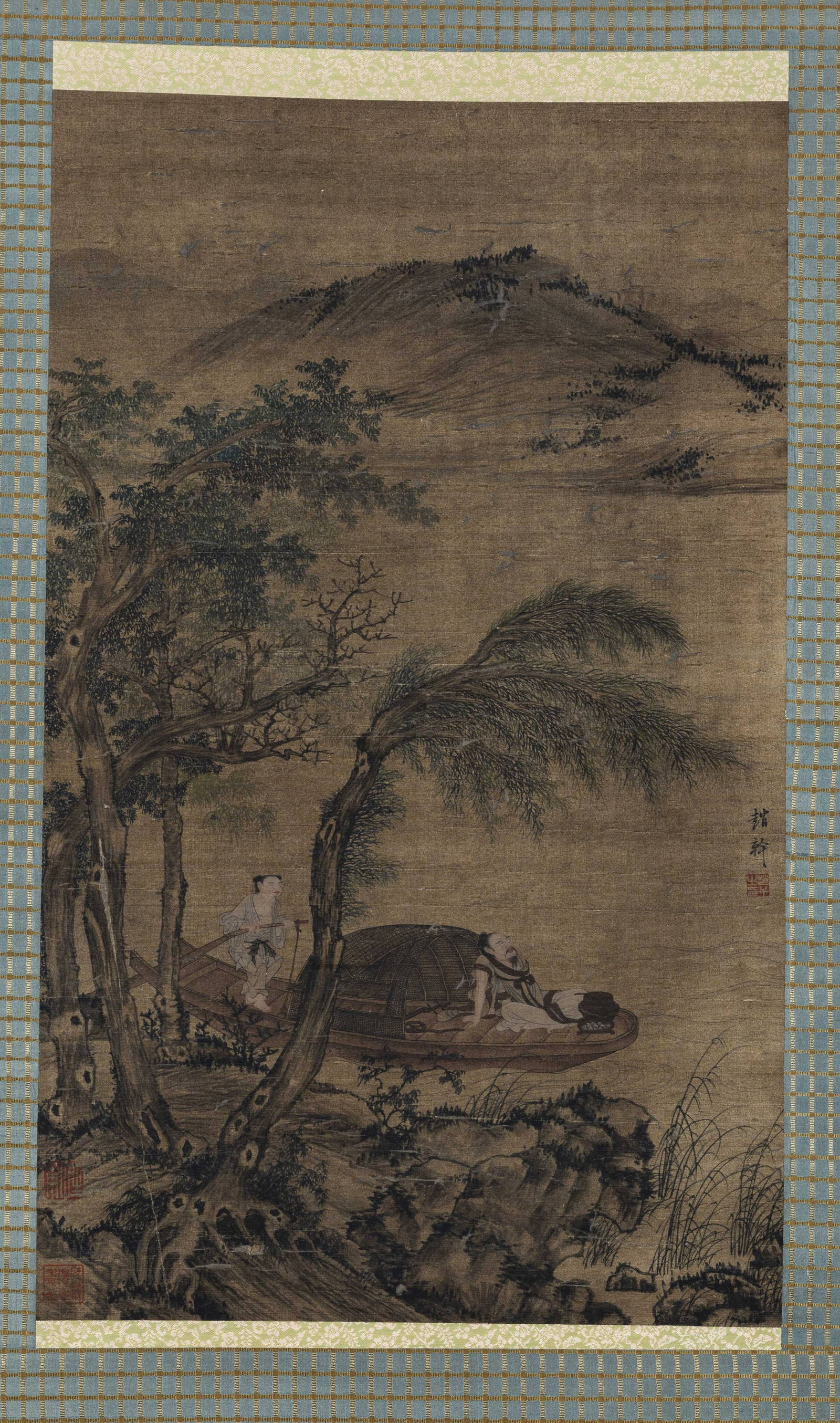 A Boating Painting On Silk By Zhao Gan. Auction