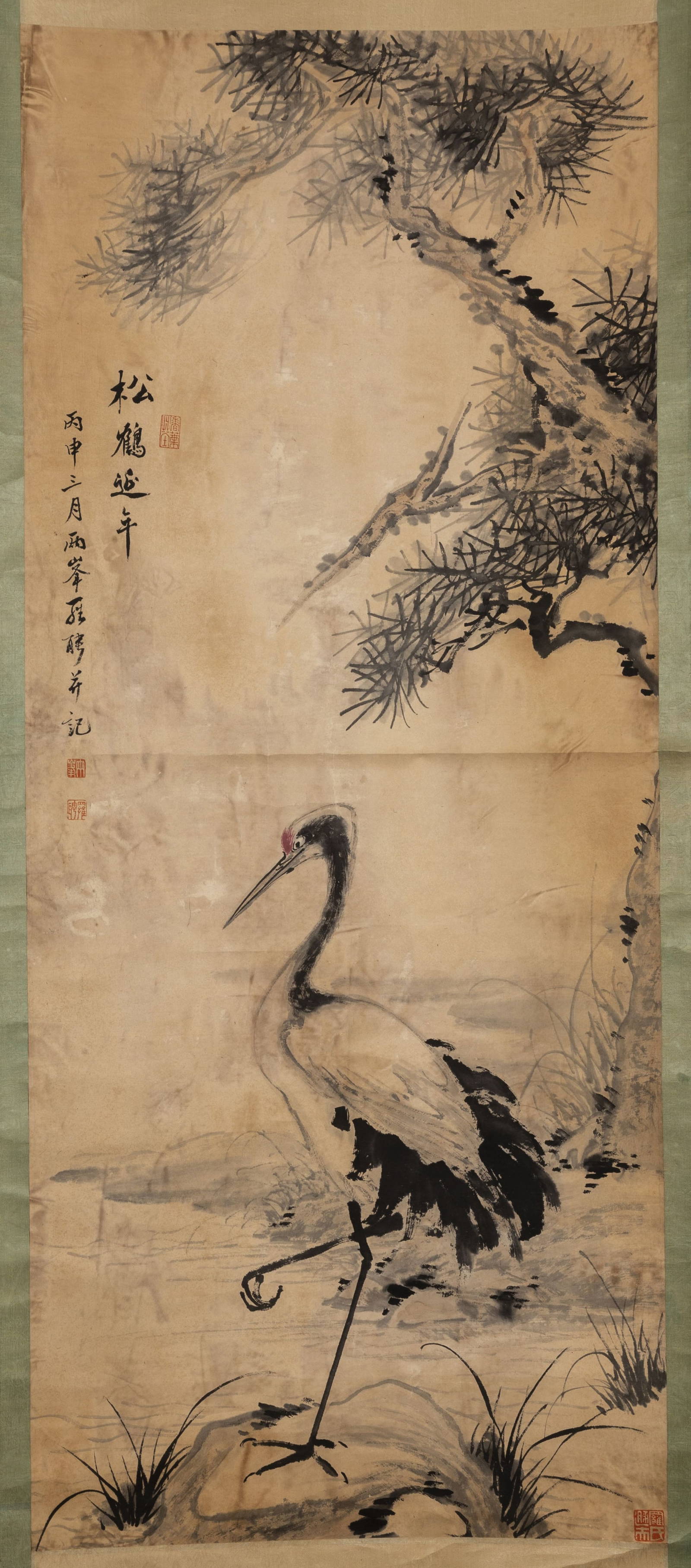 A Pine And Crane Painting On Paper, Luo Pin.罗聘 Auction