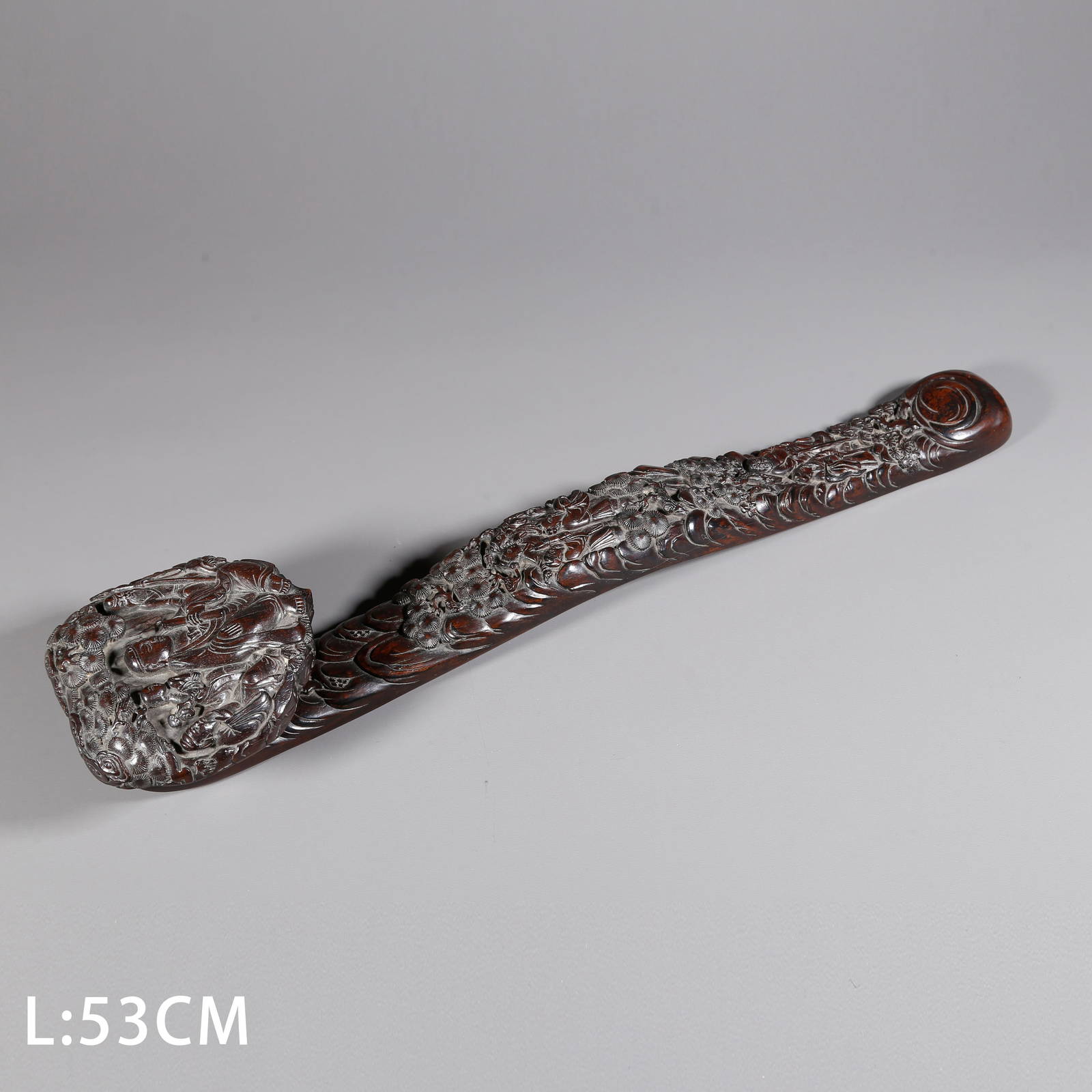 A Zitan Wood Scholar Under Pine Tree Pattern Ruyi Scepter Auction