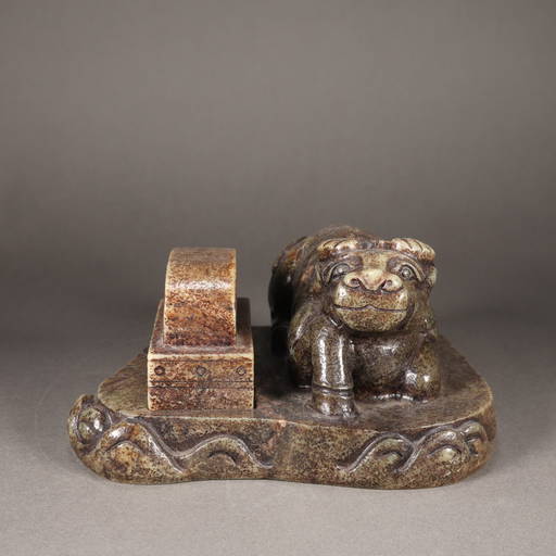 A Hetian Jade Seal On A Cow Shaped Base