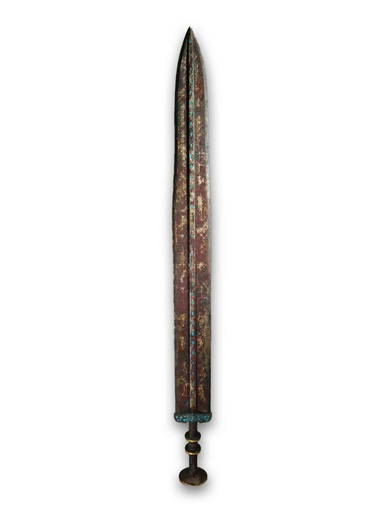 Bronze Sword With Gold And Silver Inscriptions