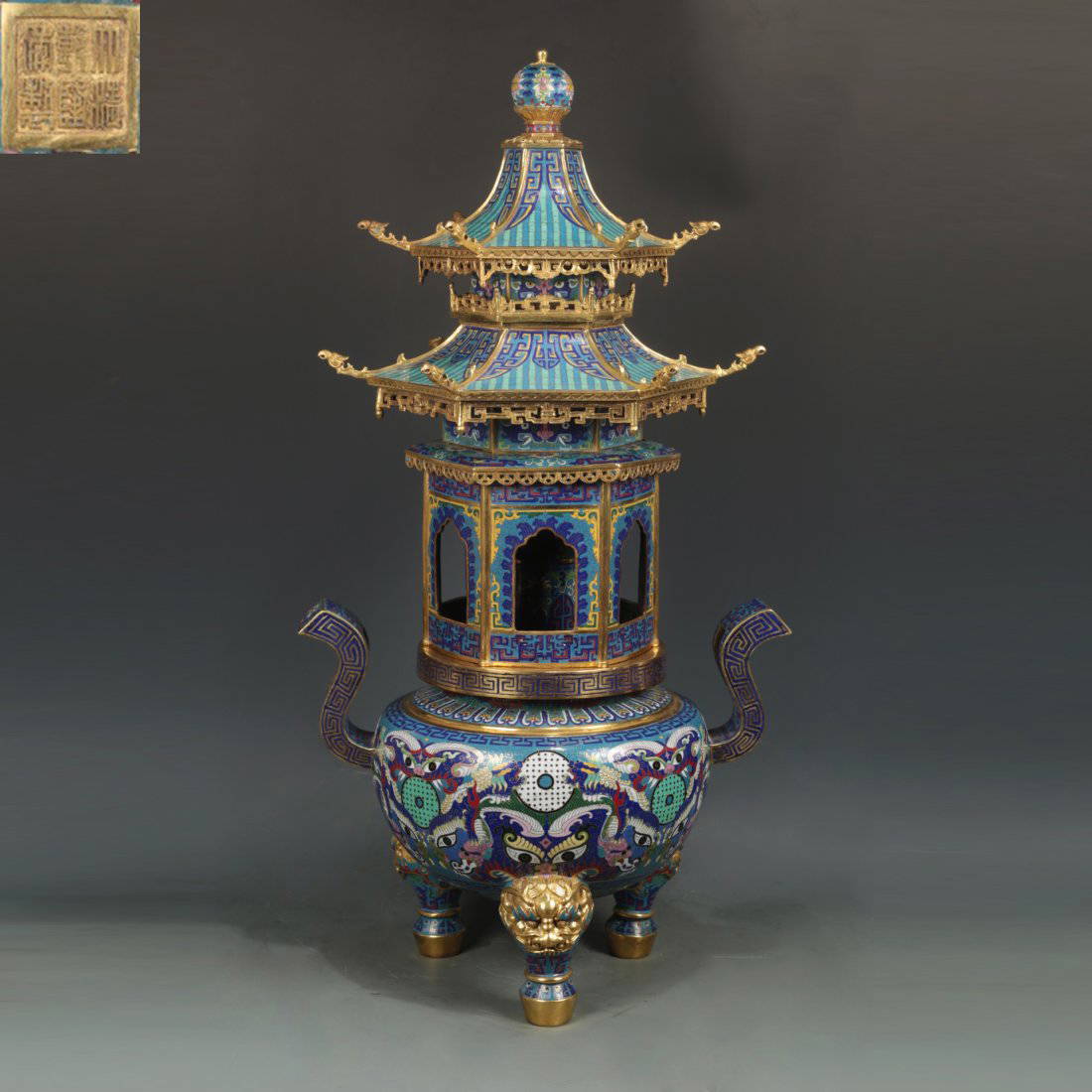 Qing Dynasty Cloisonne Twisted Enamel Pavilion Style Large Aromatherapy ...