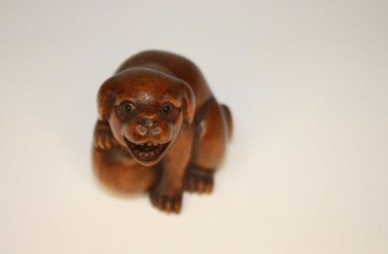 Wooden Japanese Netsuke Dog Edo Period