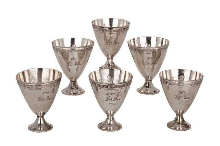 Six Ottoman Turkish Silver Zarf Cups Six Ottoman Turkish Silver Zarf ...