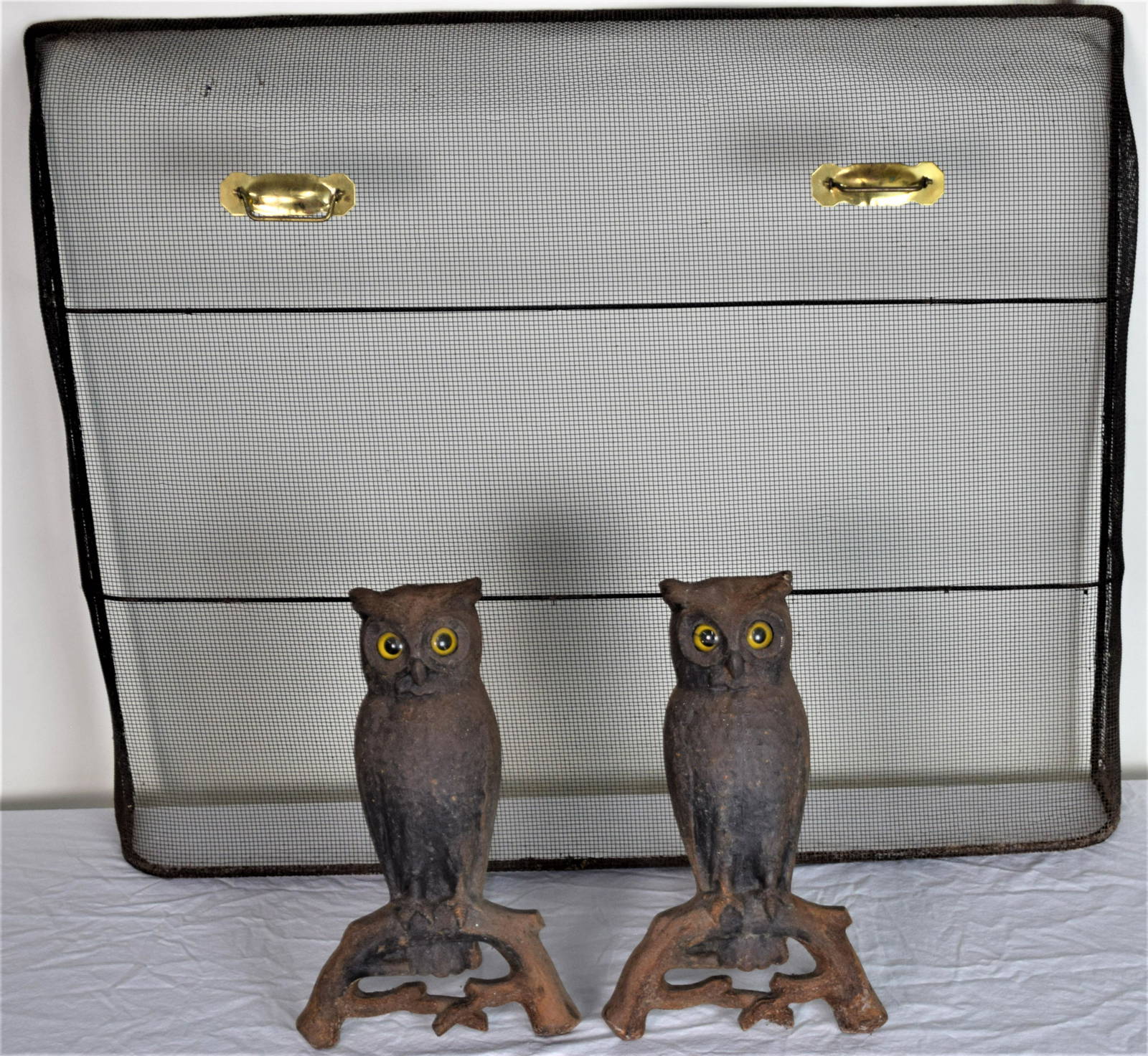 Owl Andirons And Screen Auction