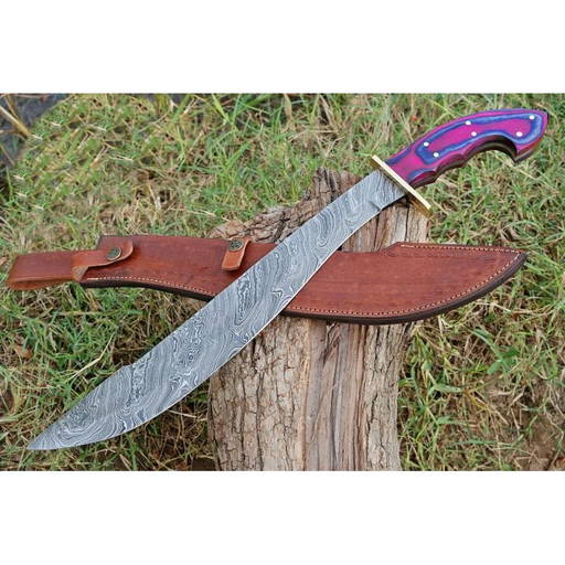 Buy Hunting damascus steel sword glaive saber wood brass | POCHERN ...