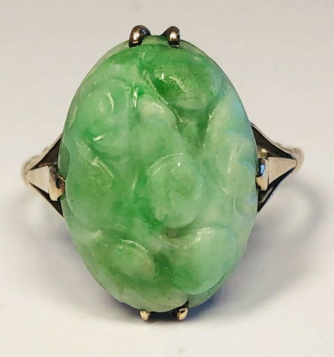 Vintage Jewelry Ring Annulus Gold Jade Mineral Stone