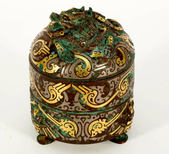 A Bronze Inlaid Gold And Silver 'dragon' Box