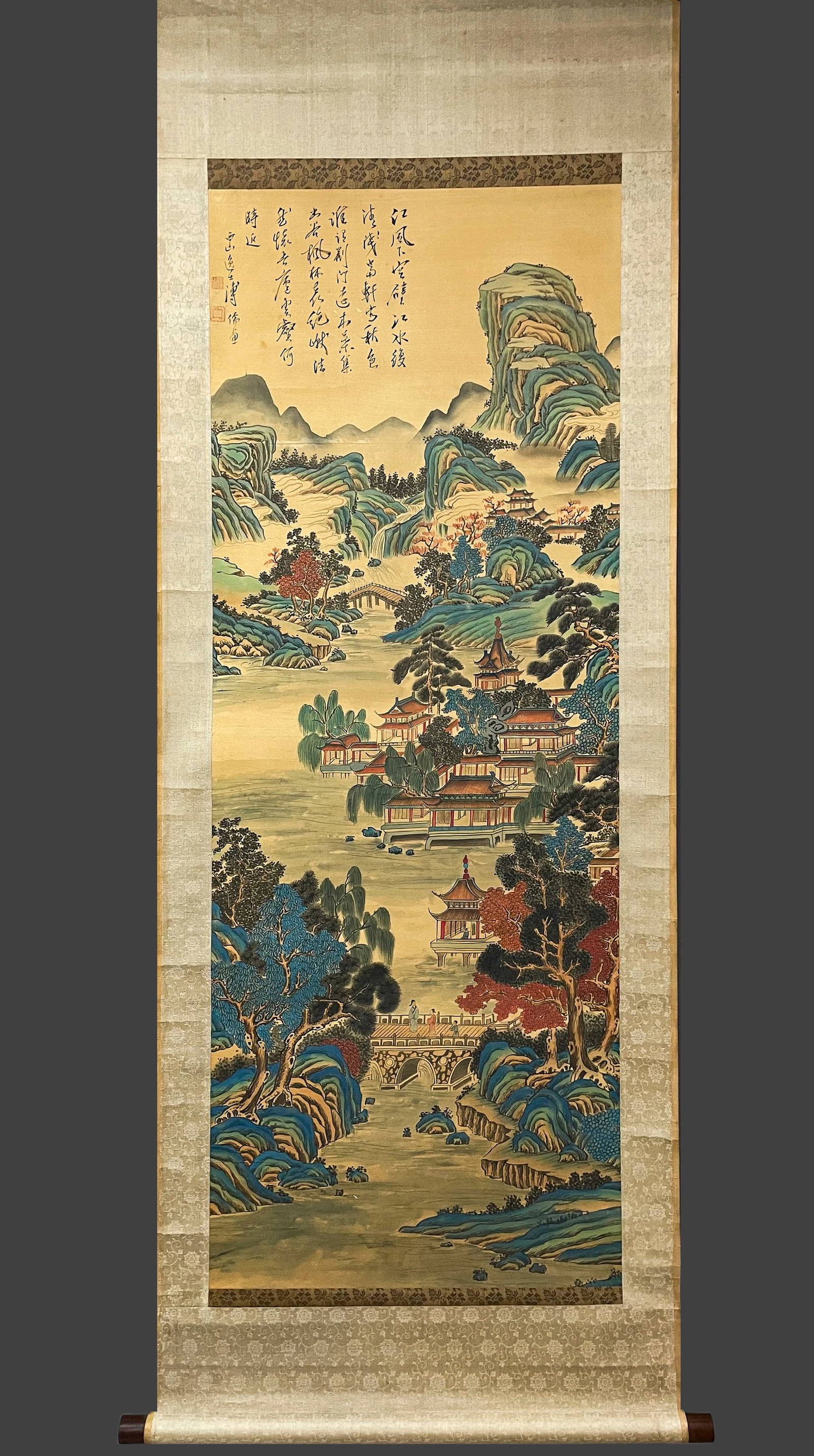 Pu Confucianism (bijiang Landscape Map) Hanging Scroll On Silk Auction