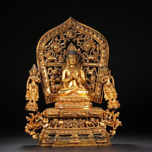 Three Gilt Bronze Statues With Backlight From The Qing Dynasty