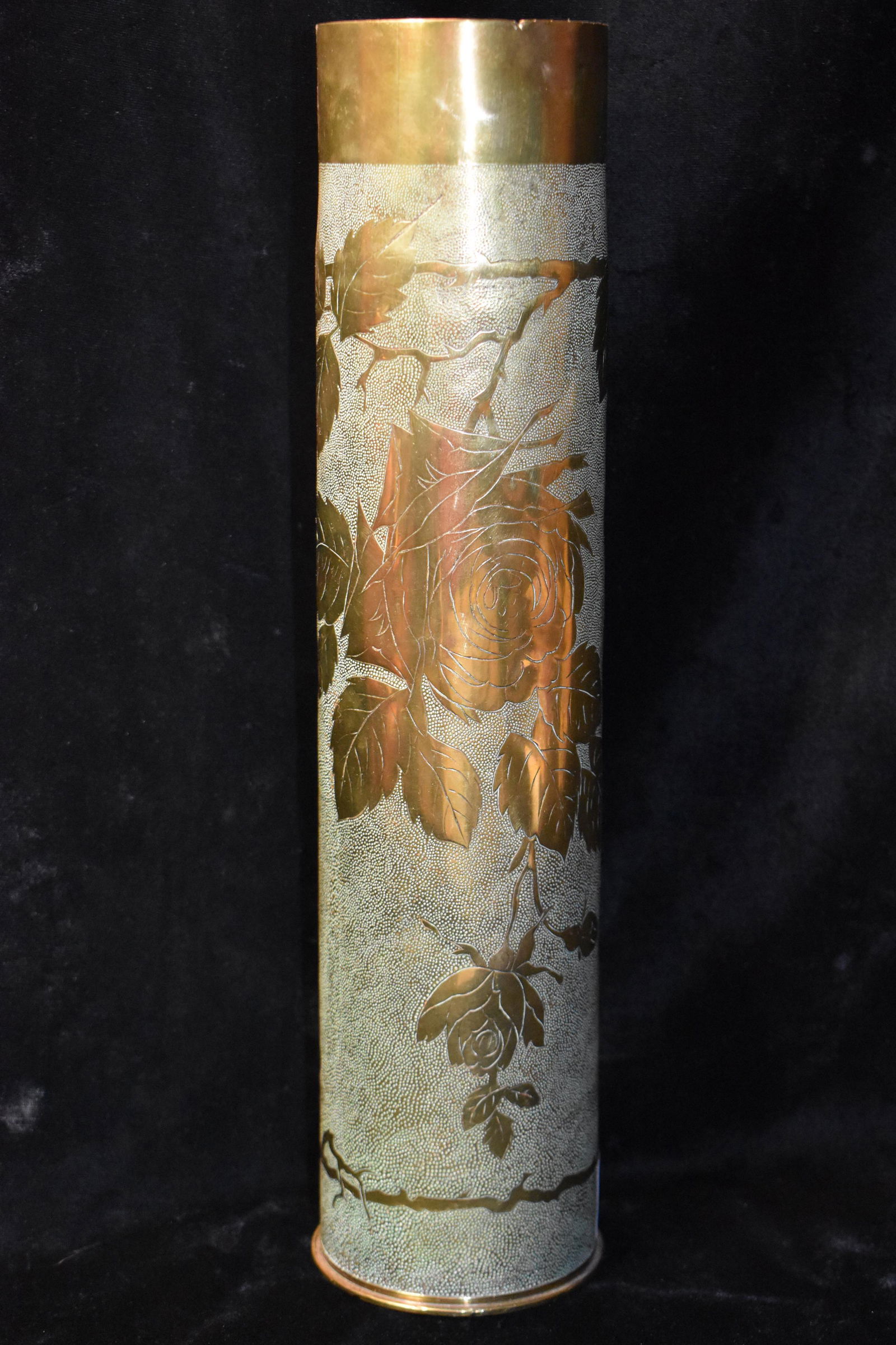 1915 75mm Ww1 Trench Art Shell Elaborate W/ Roses