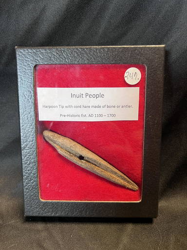 3 11/16" Harpoon Tip with Cord Hair made from Bone or Antler. Inuit ...