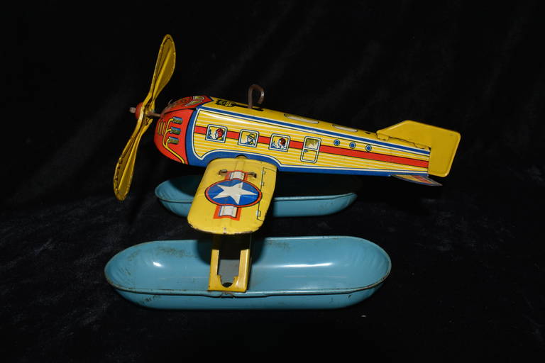 Vtg J Chein & Co Sea Plane Pontoon Windup Tin Toy 1930's 1940's