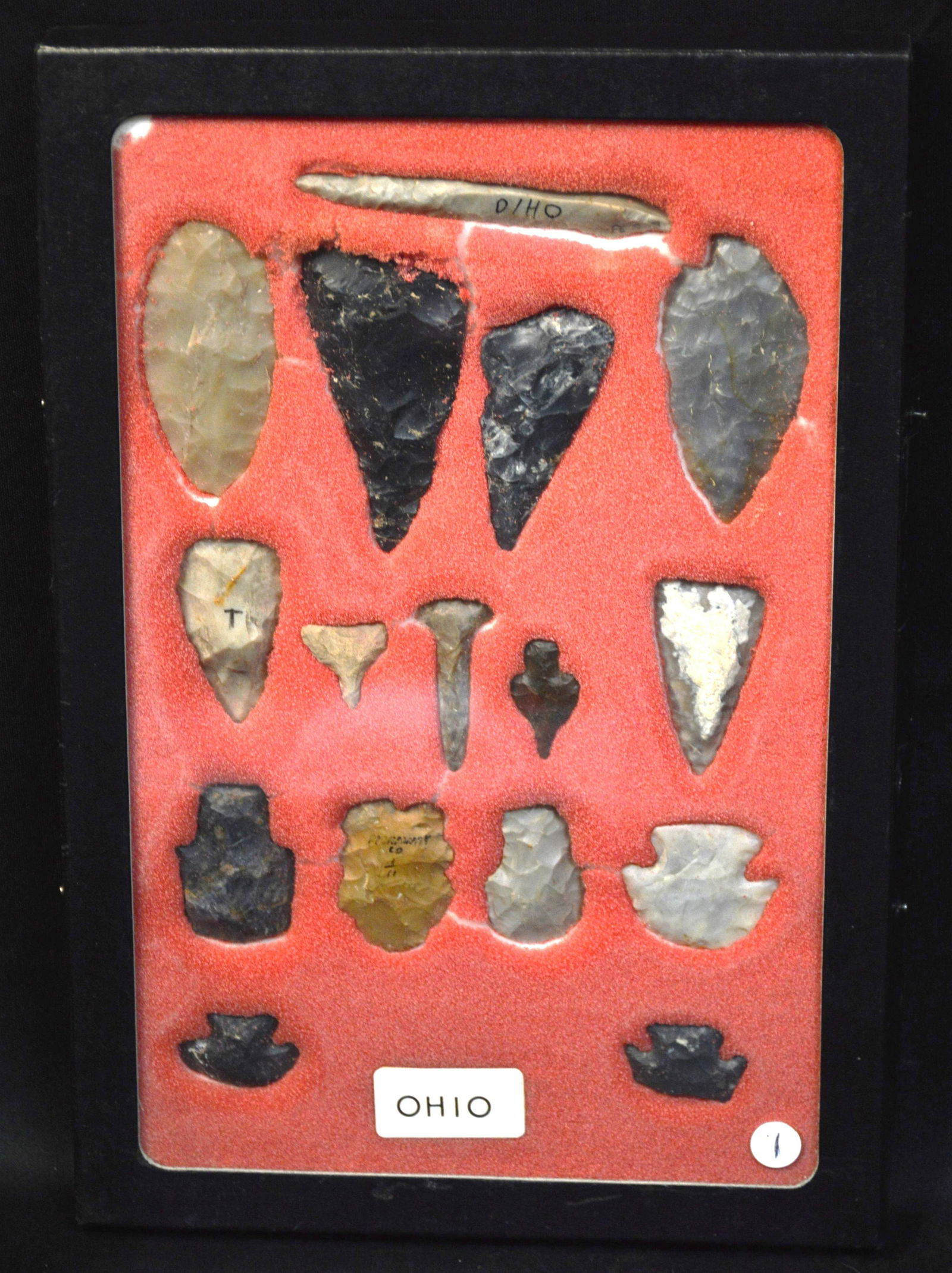 16 Artifacts Found in Ohio Longest is 3 1/2" Ex: John Grenawalt Collection. 8" x 12" Case ...