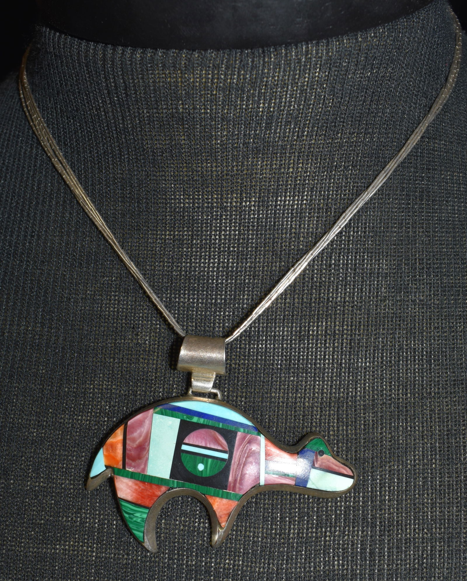 Alvin Yellowhorse Navajo Inlaid Jewel Sterling Silver Bear Pendant W ...