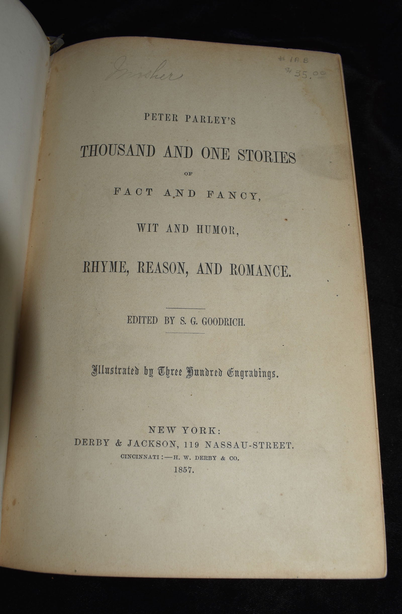 1857 Peter Parley's Thousand And One Stories Of Fact And Fancy Auction