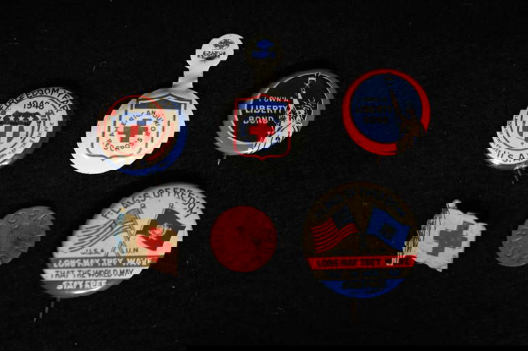 5 Ww2 Era Pins. Includes Liberty Bonds, United Nations, 1948 Freedom ...