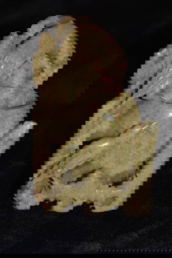 Vintage Hand Carved Soapstone Chinese Ink Well W/ Bird Motif