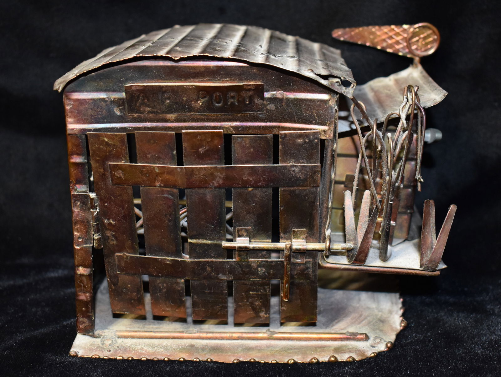 Vintage Toyo Moving Airplane Copper/tin Music Box Airport Barn Auction