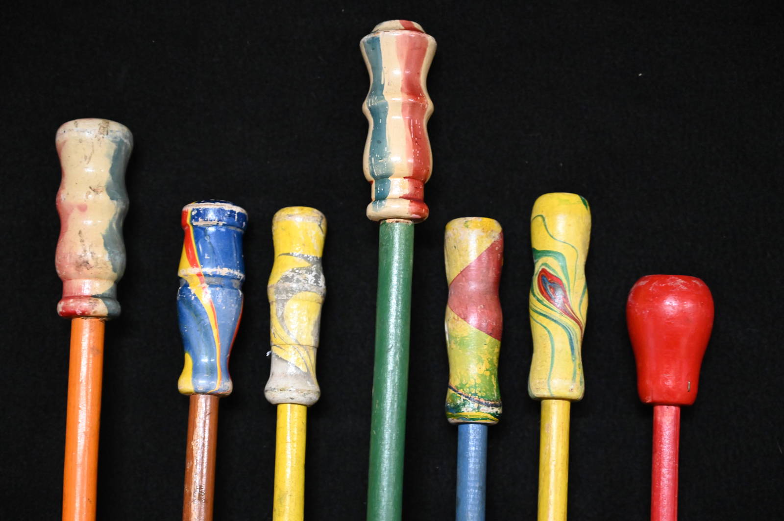 7 Carnival Canes With Swirl Design On The Handle. 38" Long. Auction