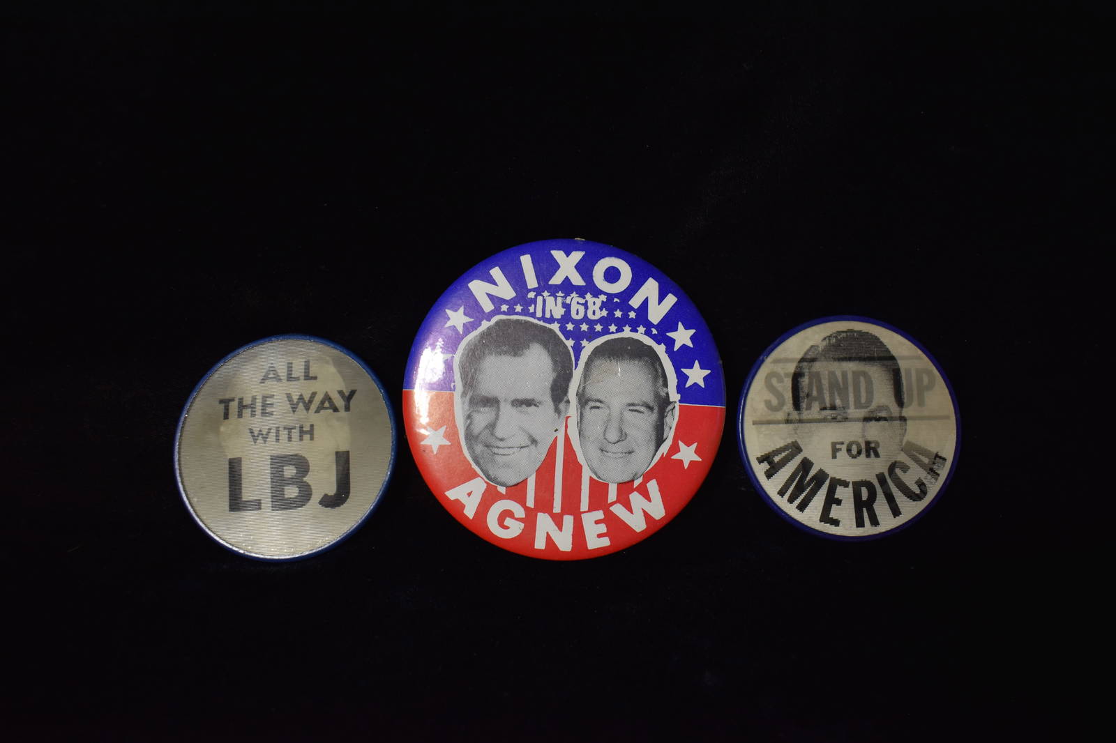 3 1960's Campaign Pins - Lbj, Wallace & Nixon Auction