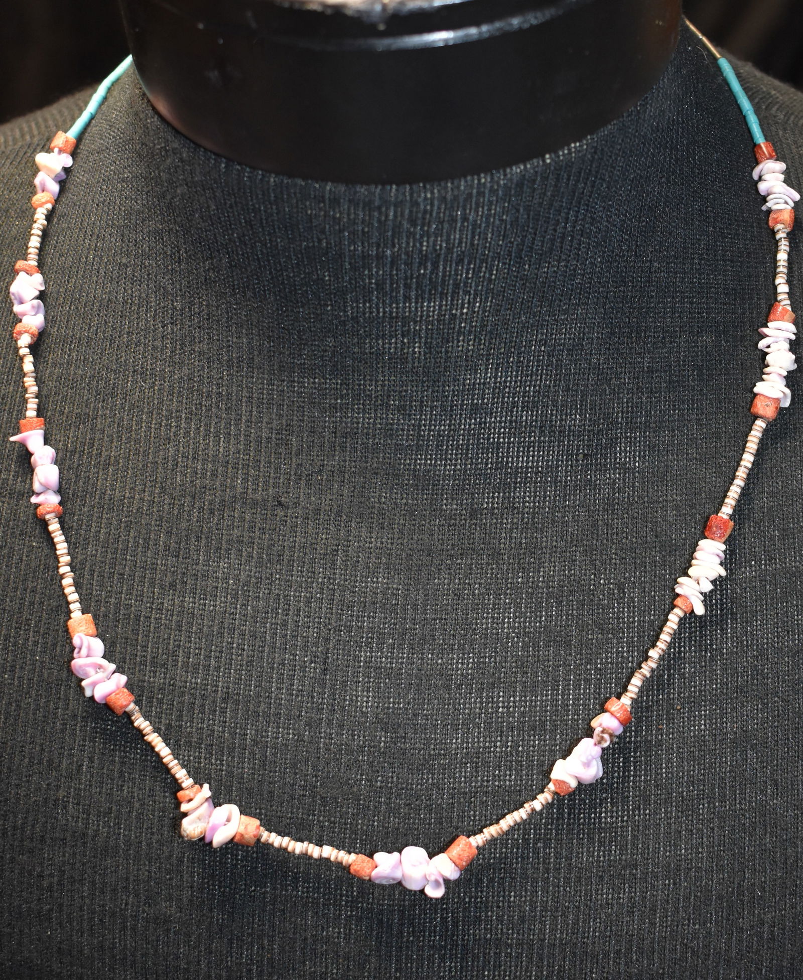 24" Pink Conk Shell, Turquoise, Coral And Sterling Silver Bead Necklace ...