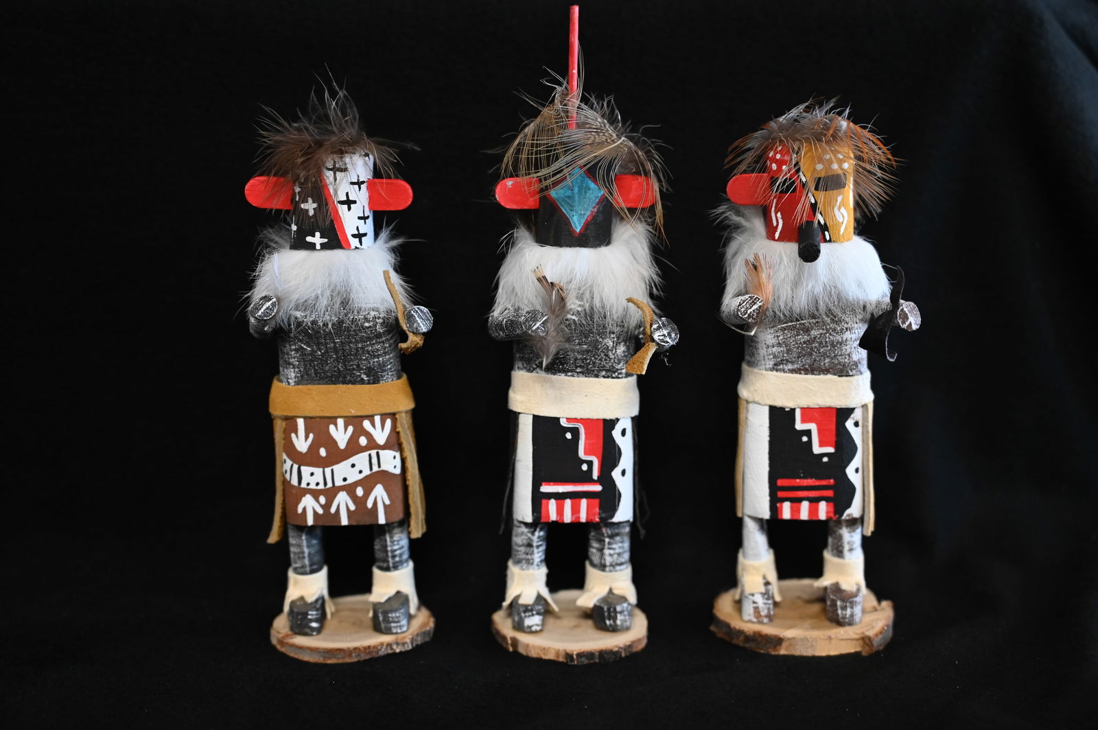 3 Medium Kachina Figures Hand Crafted By Native Americans Approx. 6 1/2" Tall Ex: Pride Of The ...
