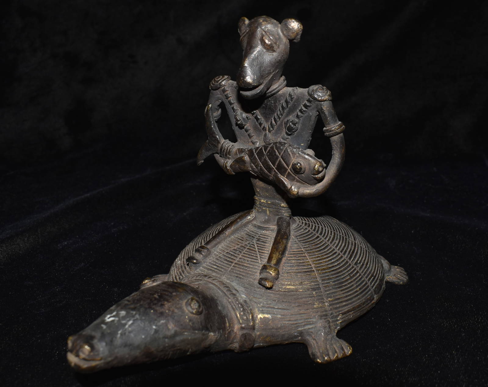 Anthropomorphic Antique Hand Forged Zinc Monkey Man Riding A Turtle Auction