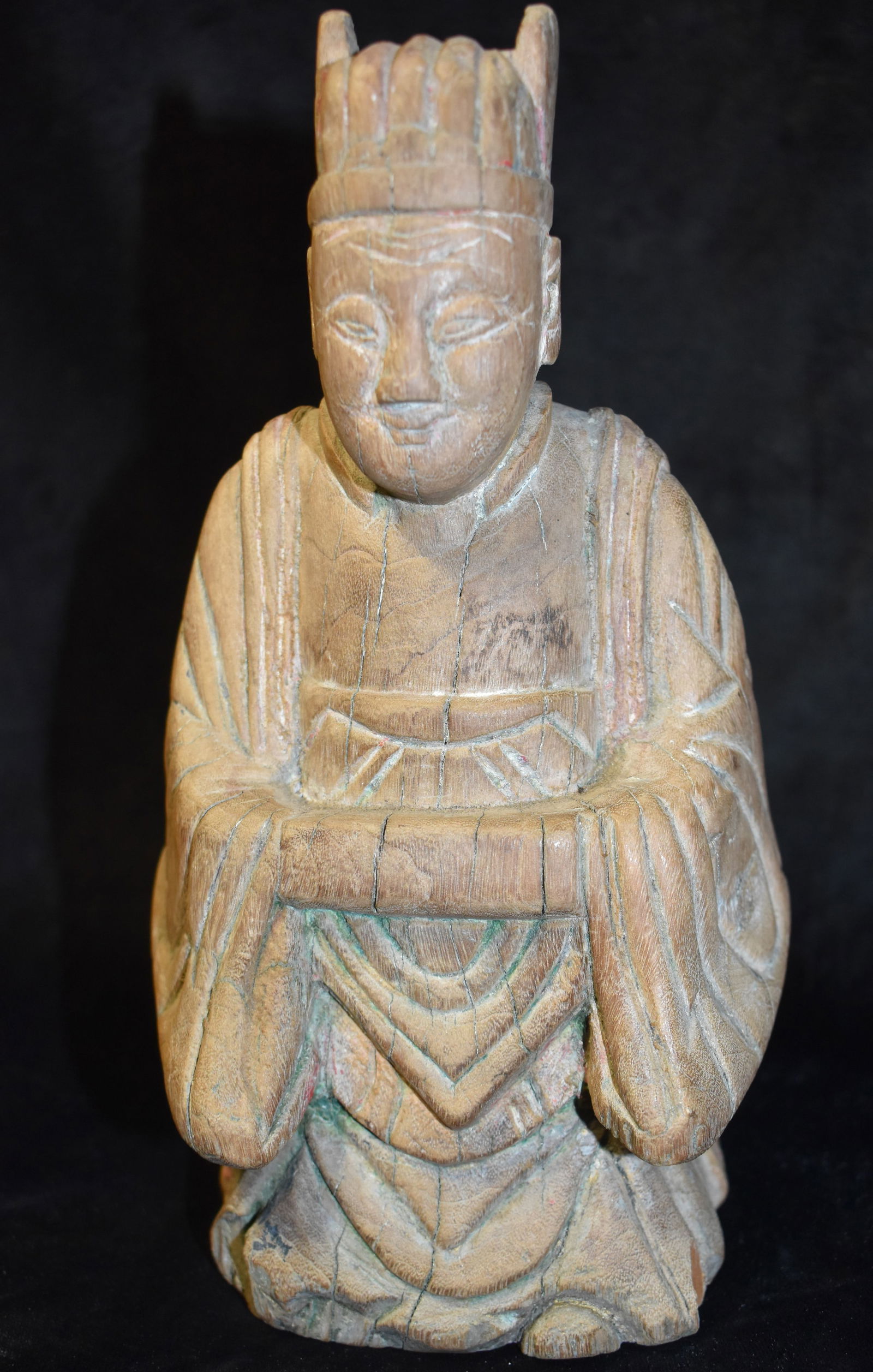 Circa 1910 Hand Carved Wood Chinese Temple Wood Guardian Auction