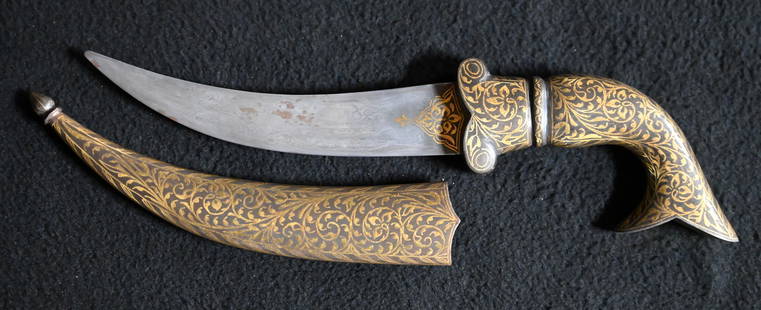 Indo Persian 18th 19th Century Jambiya Wootz Damascus Gold Inlay Dagger ...