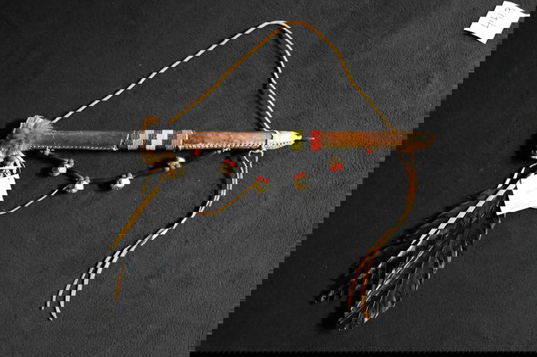 18" Personal Pipe With Leather Wrapped And Beaded Wood Stem With Beaded ...