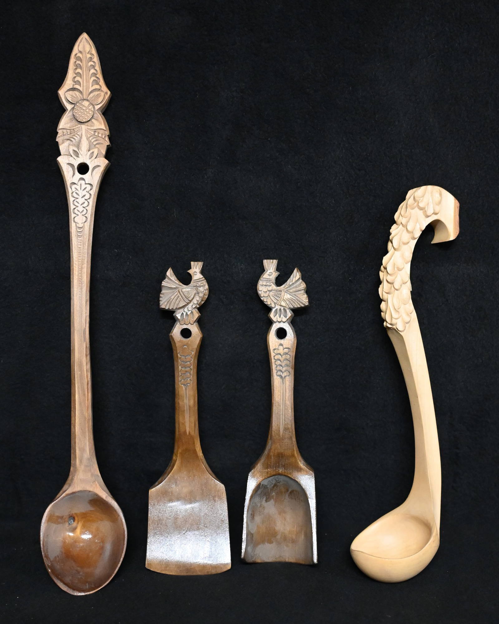 4 Hand Carved Wood Spoons Longest Is 18 Inches. Auction