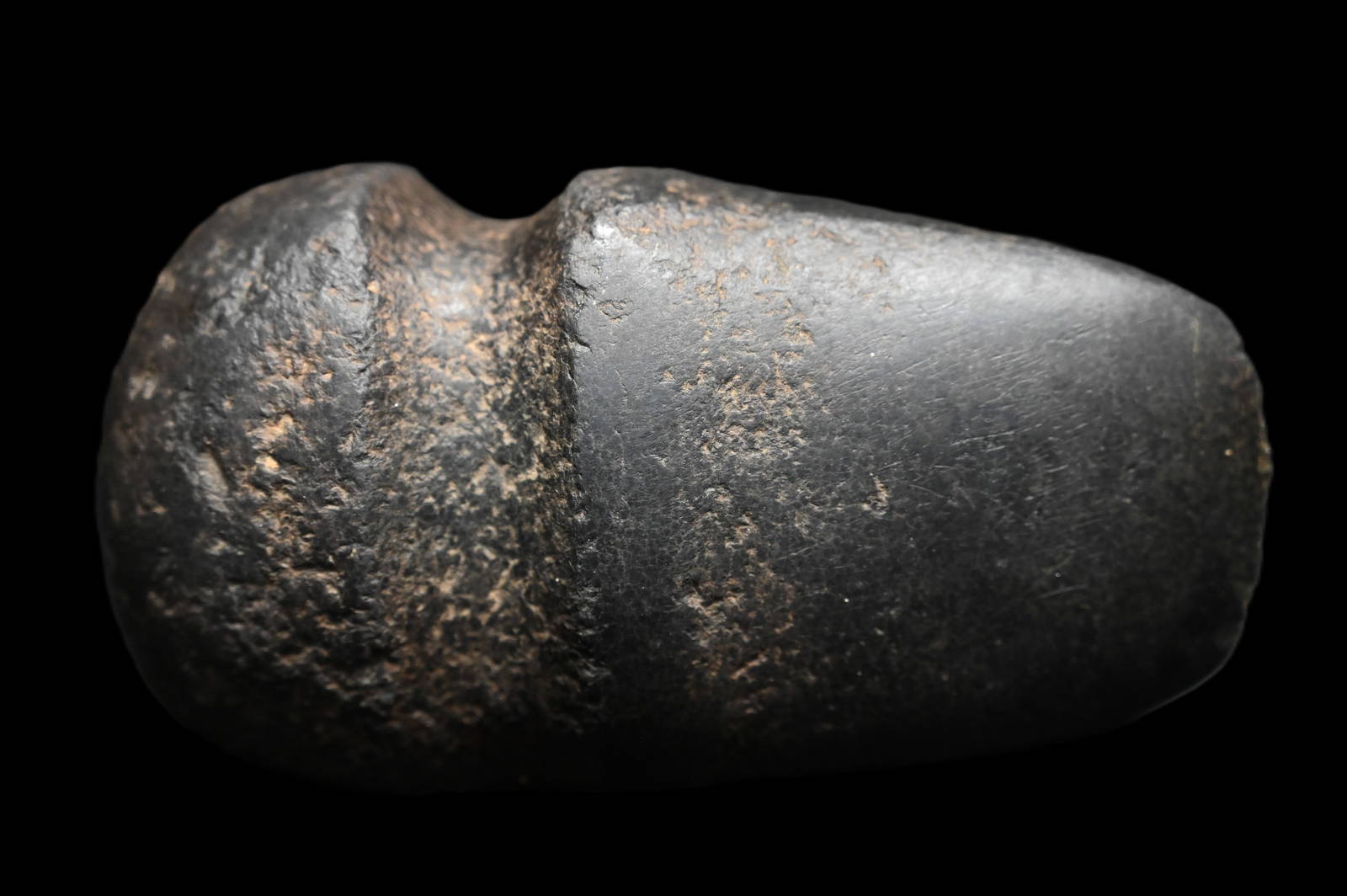 5 1/2" Black Hardstone 3/4 Groove Axe Found In Illinois. Auction