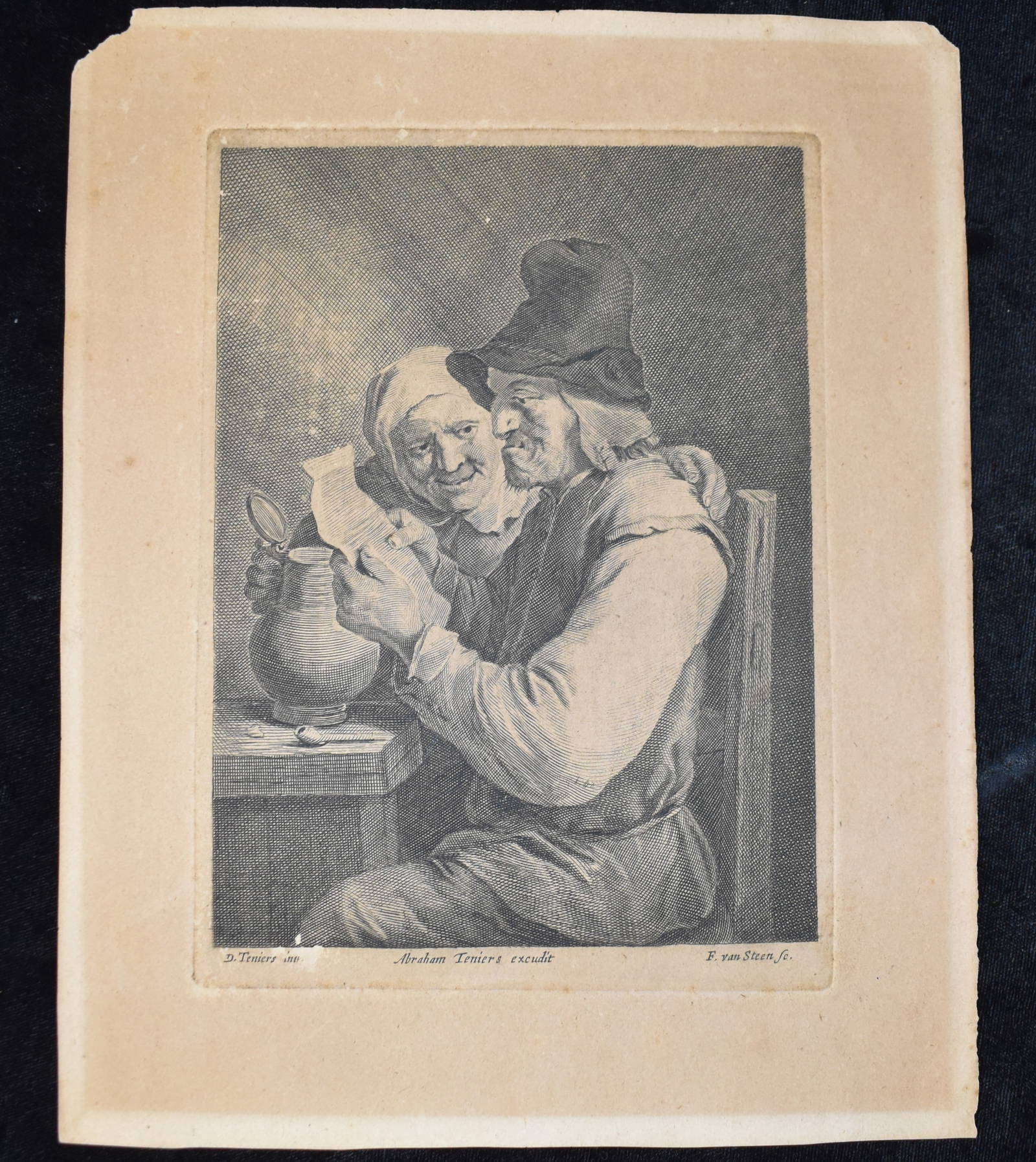 1600's Etching "the Drinker And His Wife Reading A Letter" By ...