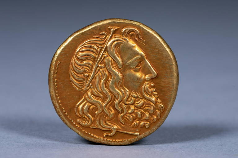 Statue Of A Craftsman On The Back Of An Ancient Greek Gilt Coin