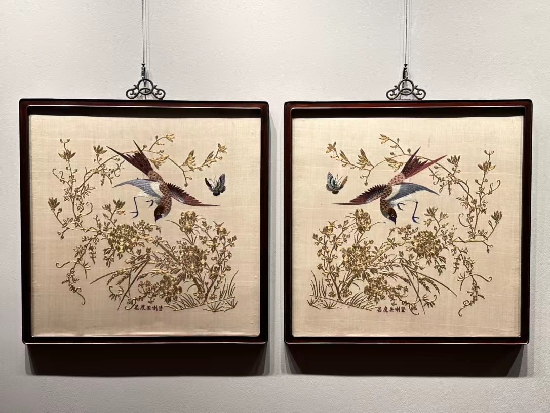 Qing Dynasty Pan Jin Yue Embroidery Flower And Bird Pai Screen Auction