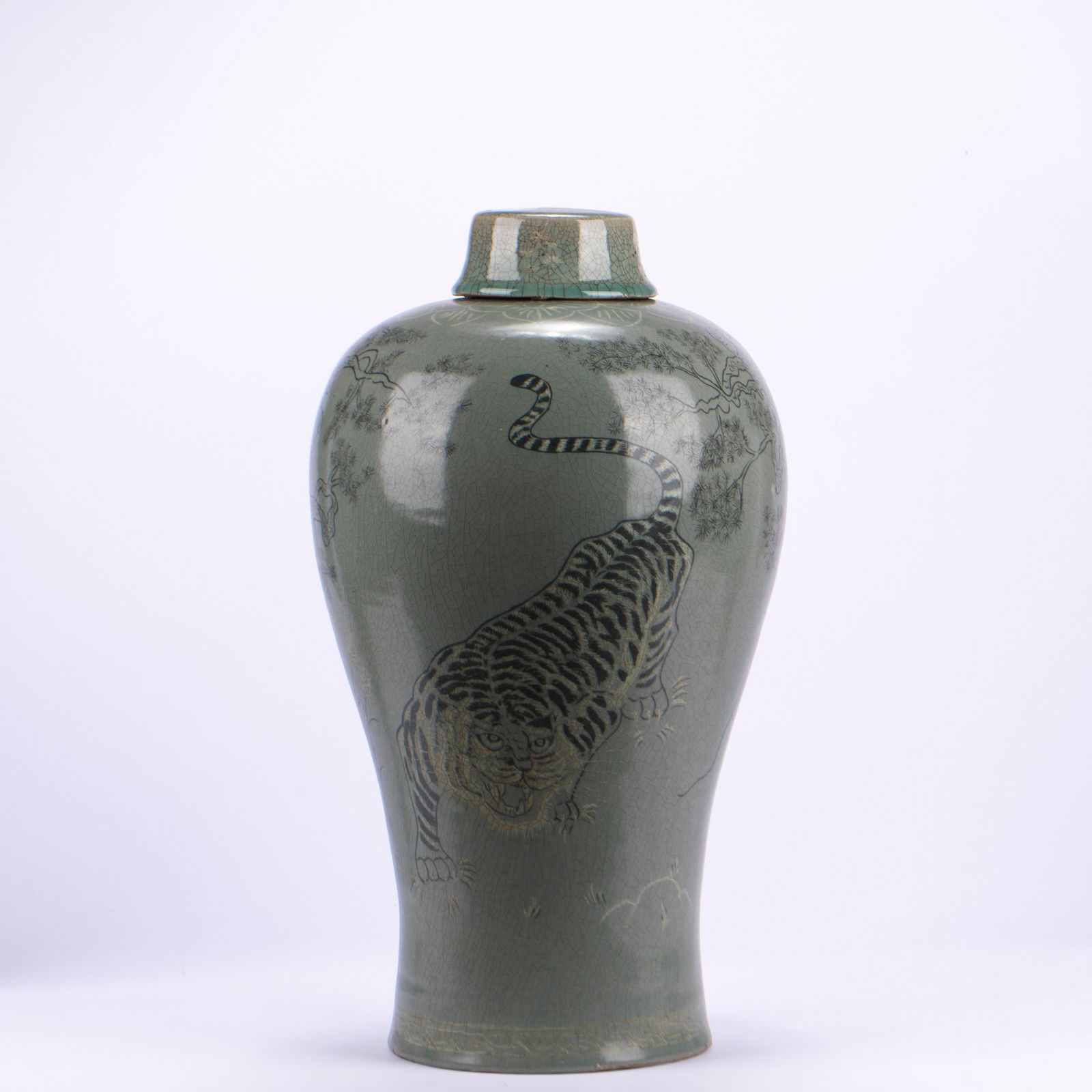 Goryeo Celadon Tiger Pine Tree Plum Vase Auction