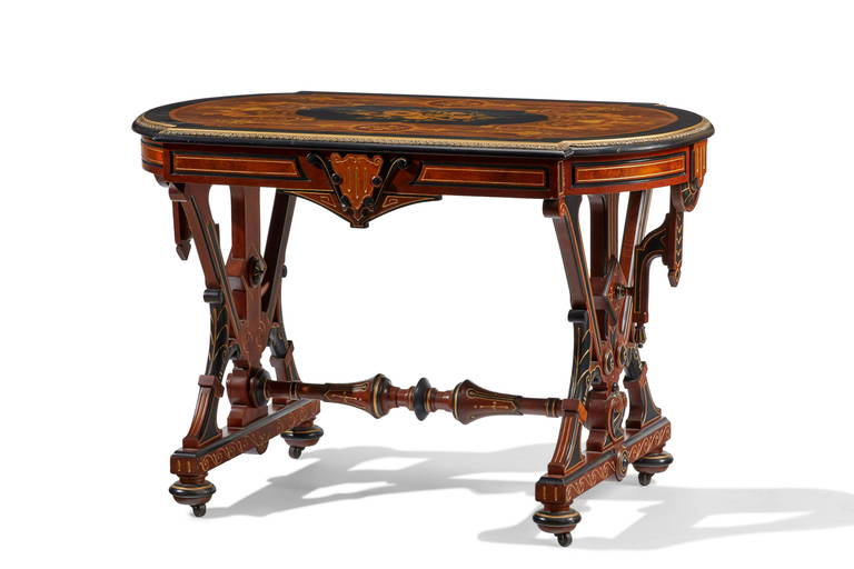 An American Victorian Renaissance Revival Inlaid Library Table