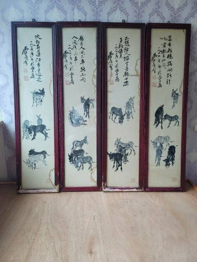 Huang Zhou Ink Donkey Four Screens