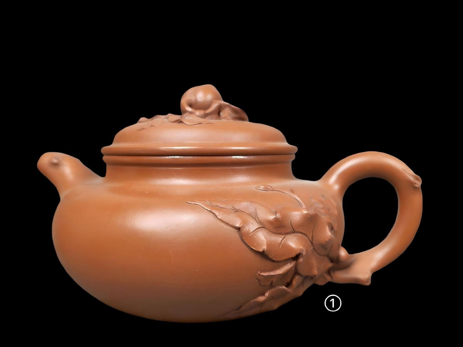 A Treasured Zisha Teapot With A Hand-carved Peach Blossom Design By A ...