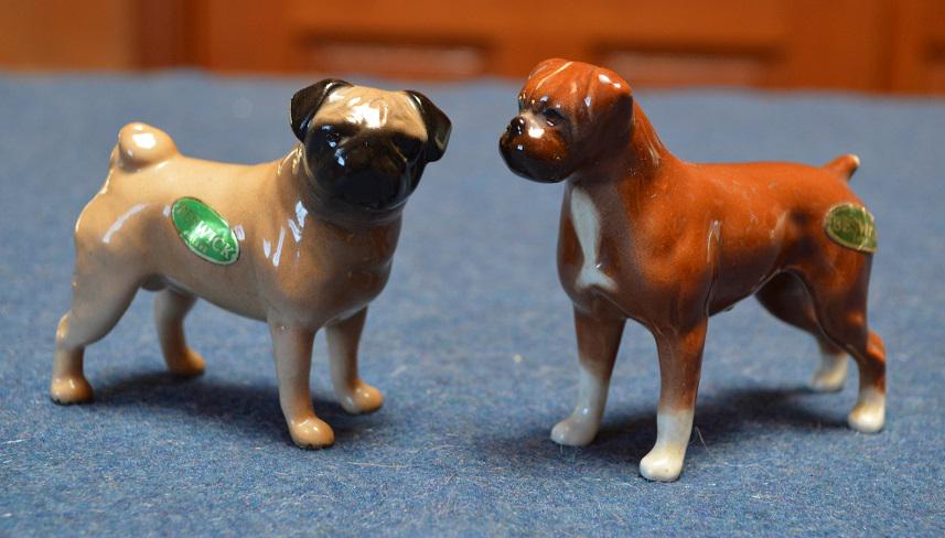 Pair Beswick Dogs, 3" High, Boxer, Pug