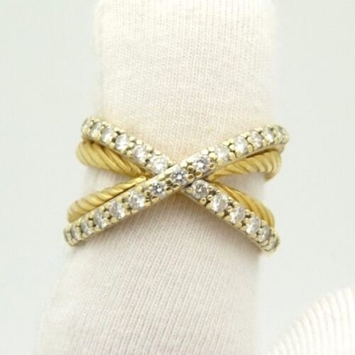 Authentic David Yurman 18k Gold Band Ring With Diamonds Size 6.5