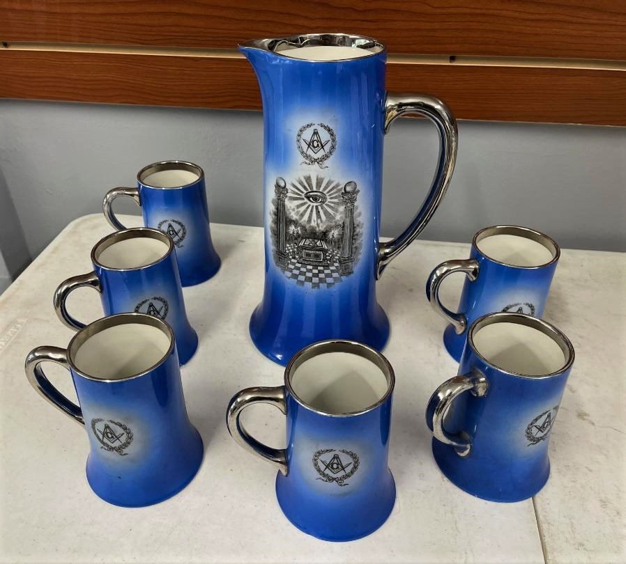 Rare O'beirne Brothers Antique Masonic Porcelain Funerary Pitcher 6 ...