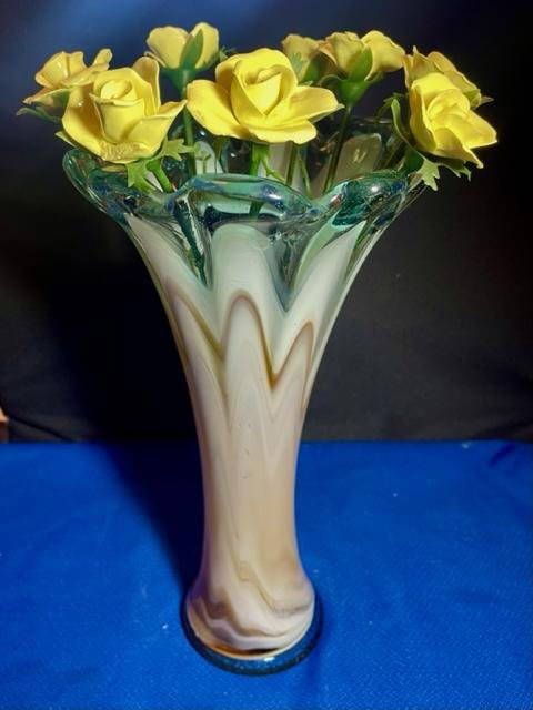 Murano Large Vase 14" With Set Of 8 Vintage Art Blown Glass Long Stem ...