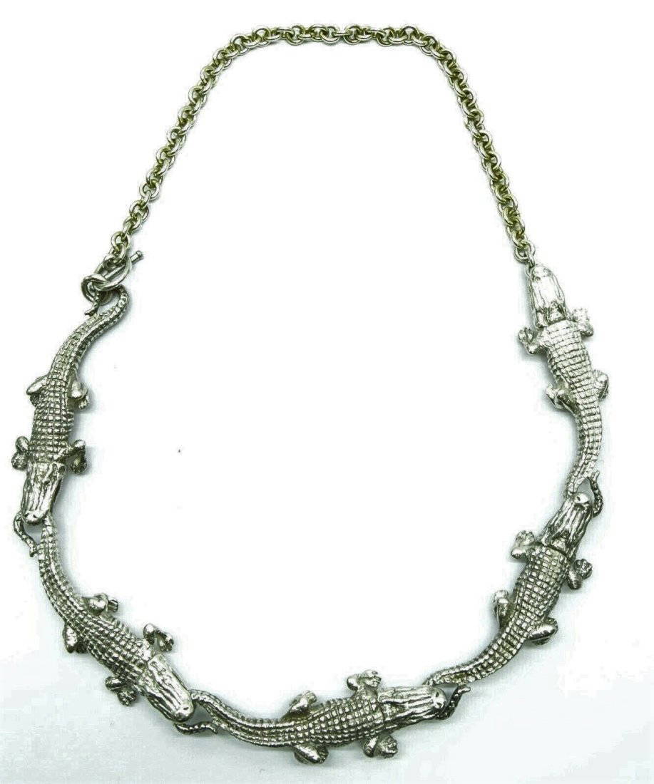 925 Sterling Silver Alligators Necklace 19" Auction