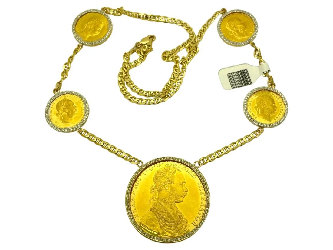 Austrian Imperator 22k Gold Coin With Diamonds Nekclace (1915y) Auction